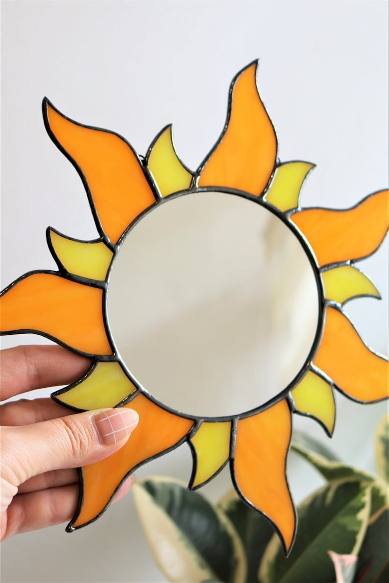 Stained Glass Sun Mirror Room Decor Author's Handmade Home Decor Mirror ...