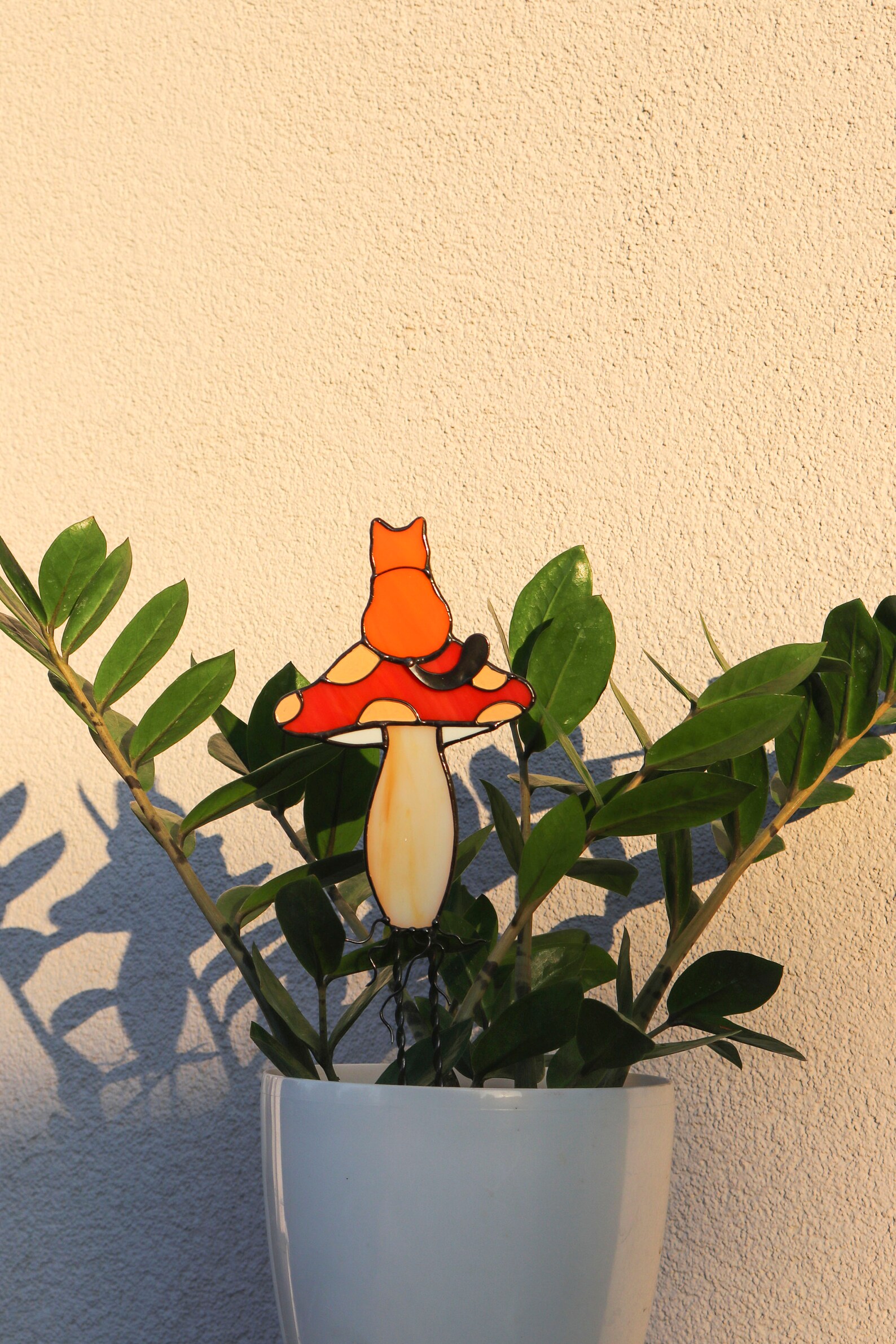 Plant Stike Mushroom and Cat Stained Glass Cat Fly Agaric Flowerpots ...