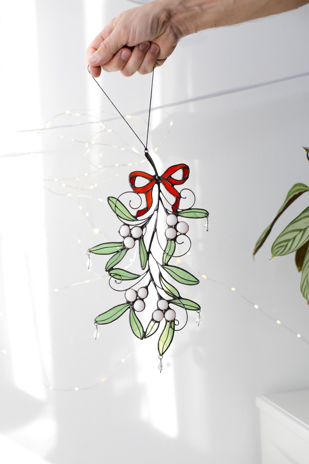 Suncatcher Mistletoe Stained Glass Window Hangings Christmas Decor Sun ...