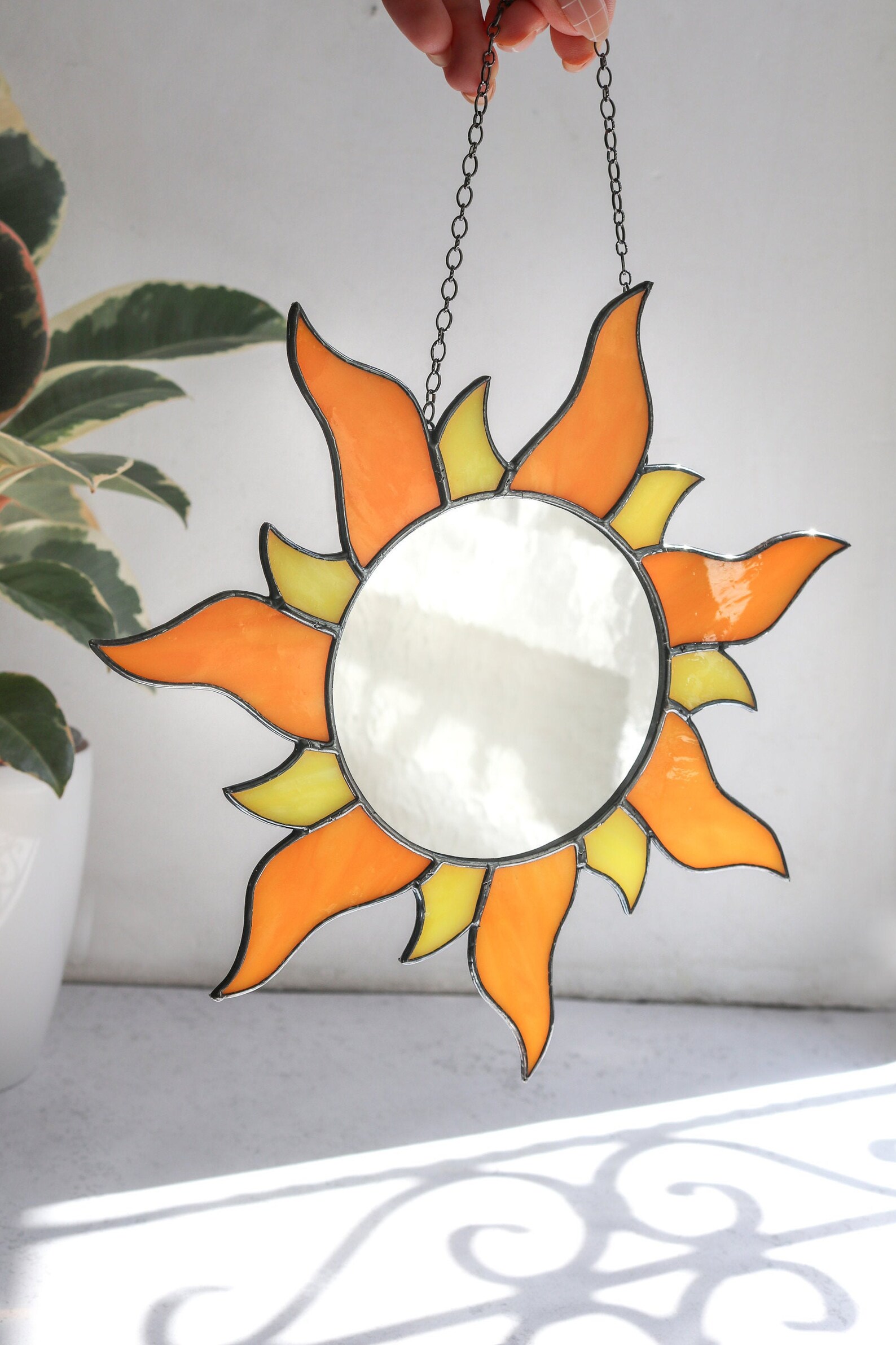 Stained Glass Sun Mirror Room Decor Author's Handmade Home Decor Mirror ...