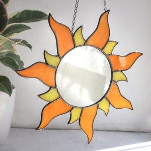 Stained Glass Sun Mirror Room Decor Author's Handmade Home Decor Mirror ...