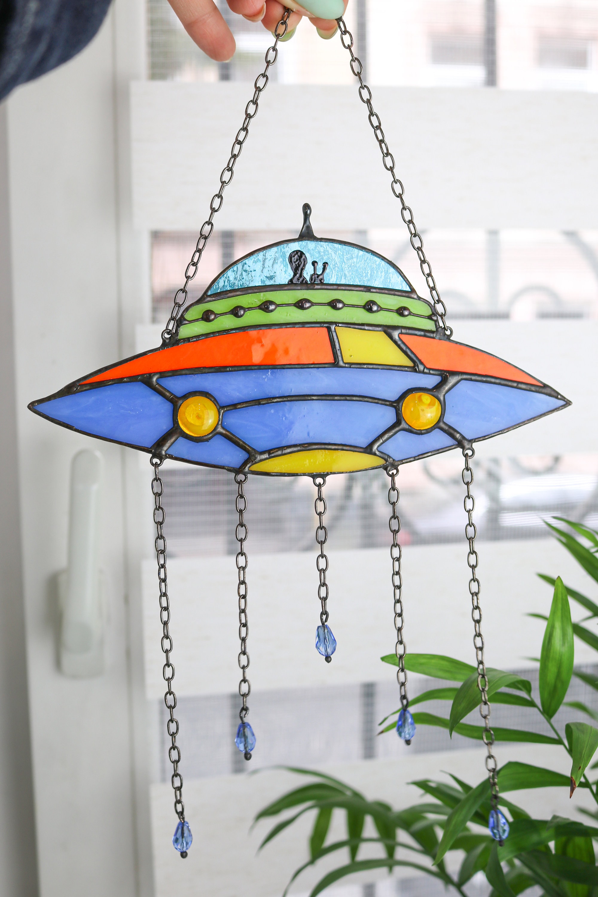 Dreamcatcher UFO Stained Glass Decor Suncatcher UFO Window | Etsy