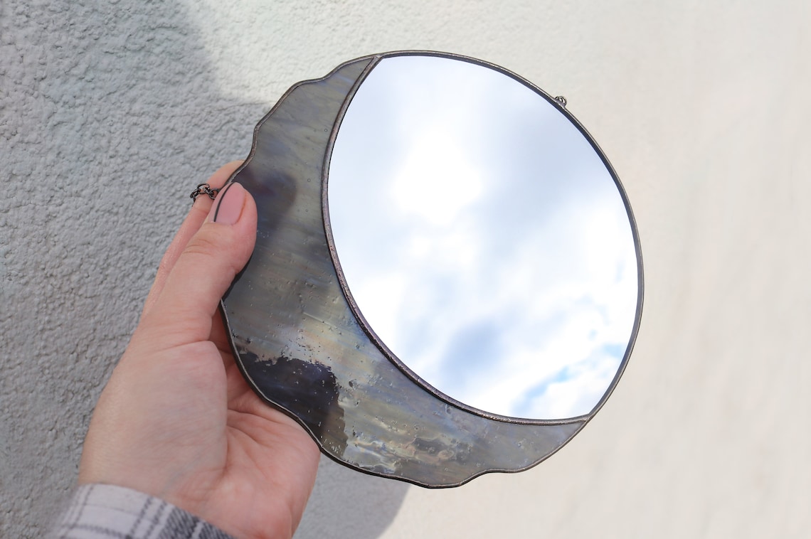 Stained glass crescent moon mirror Room decor Author's | Etsy