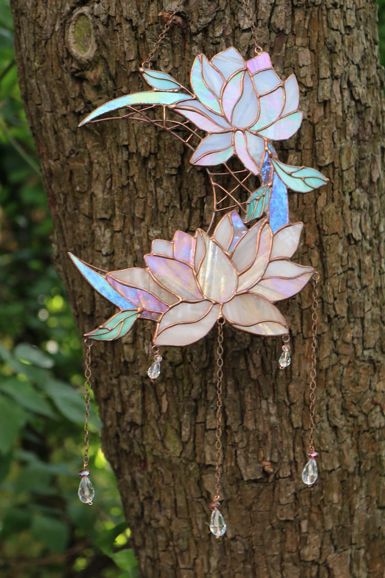 Dreamcatcher Lotus With Moon Stained Glass Suncatcher Wall - Etsy