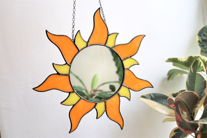 Stained Glass Sun Mirror Room Decor Author's Handmade Home - Etsy