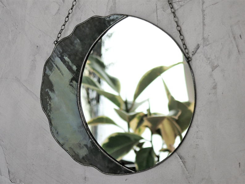 Stained Glass Crescent Moon Mirror Room Decor Author's | Etsy