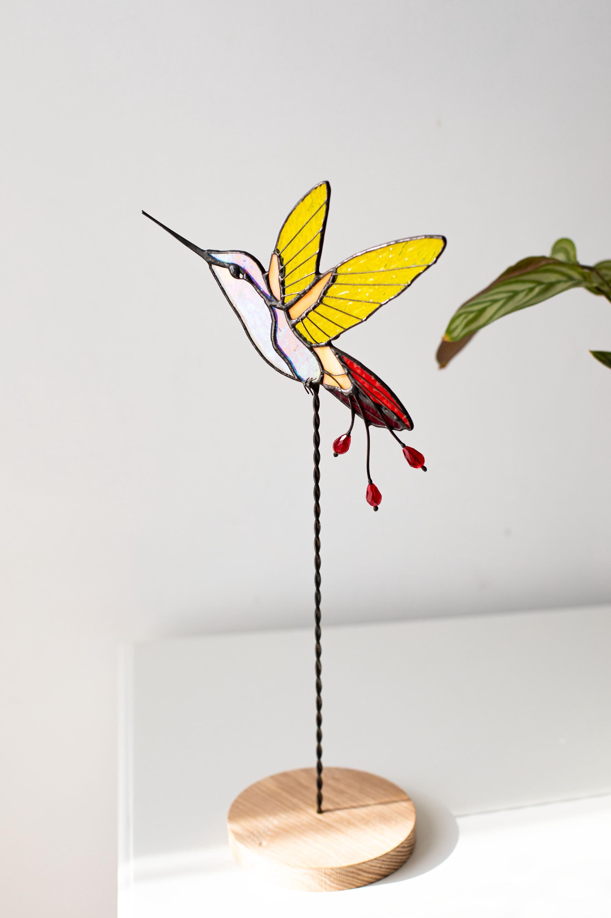Plant Stake Hummingbird Stained Glass Hummingbird Plant Stakes Garden ...