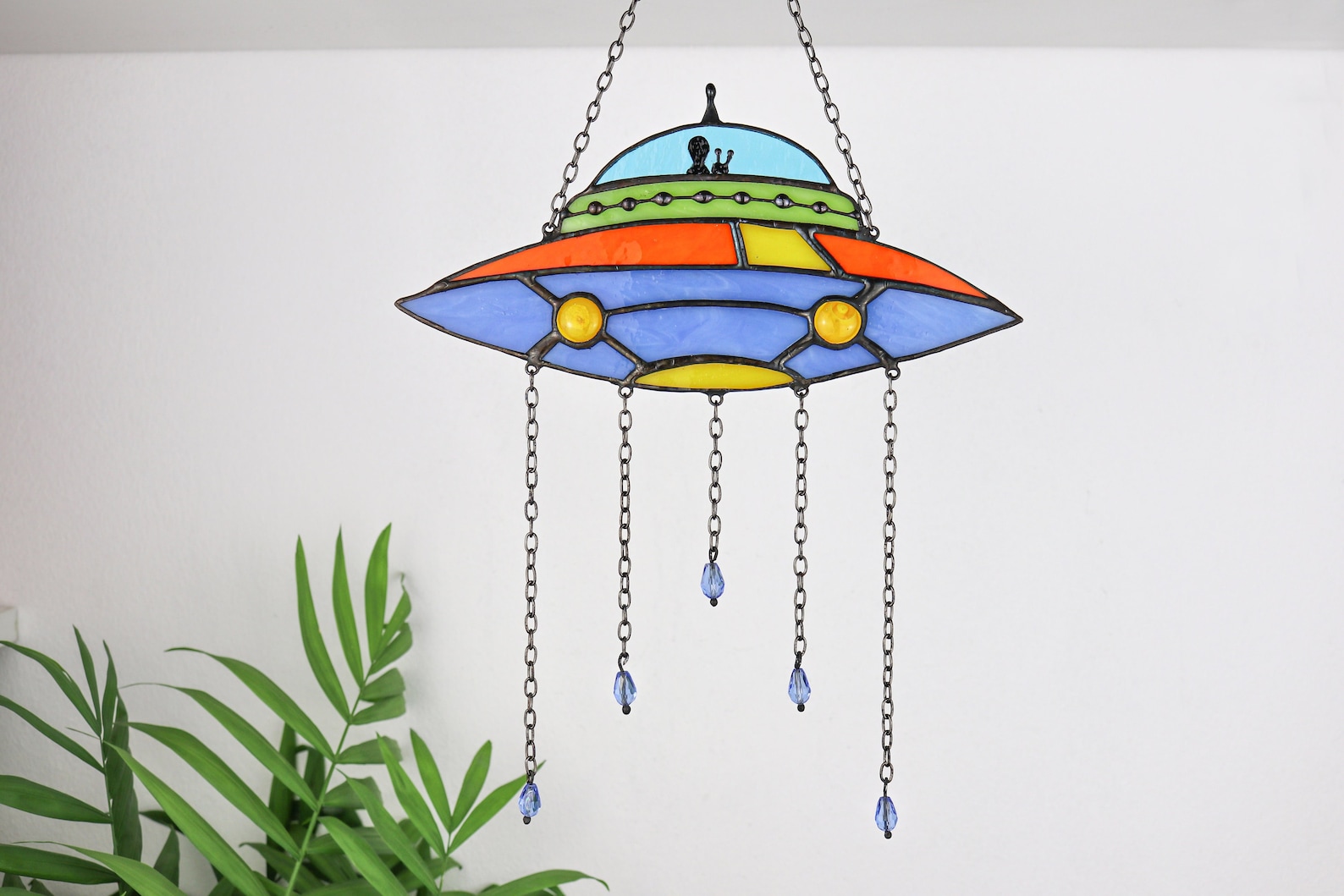 Dreamcatcher UFO Stained Glass Decor Suncatcher UFO Window - Etsy