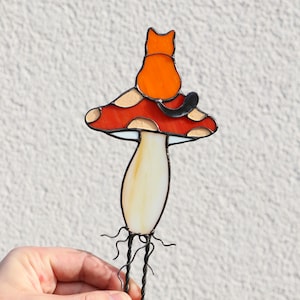 Plant Stike Mushroom and Cat Stained Glass Cat Fly Agaric Flowerpots ...