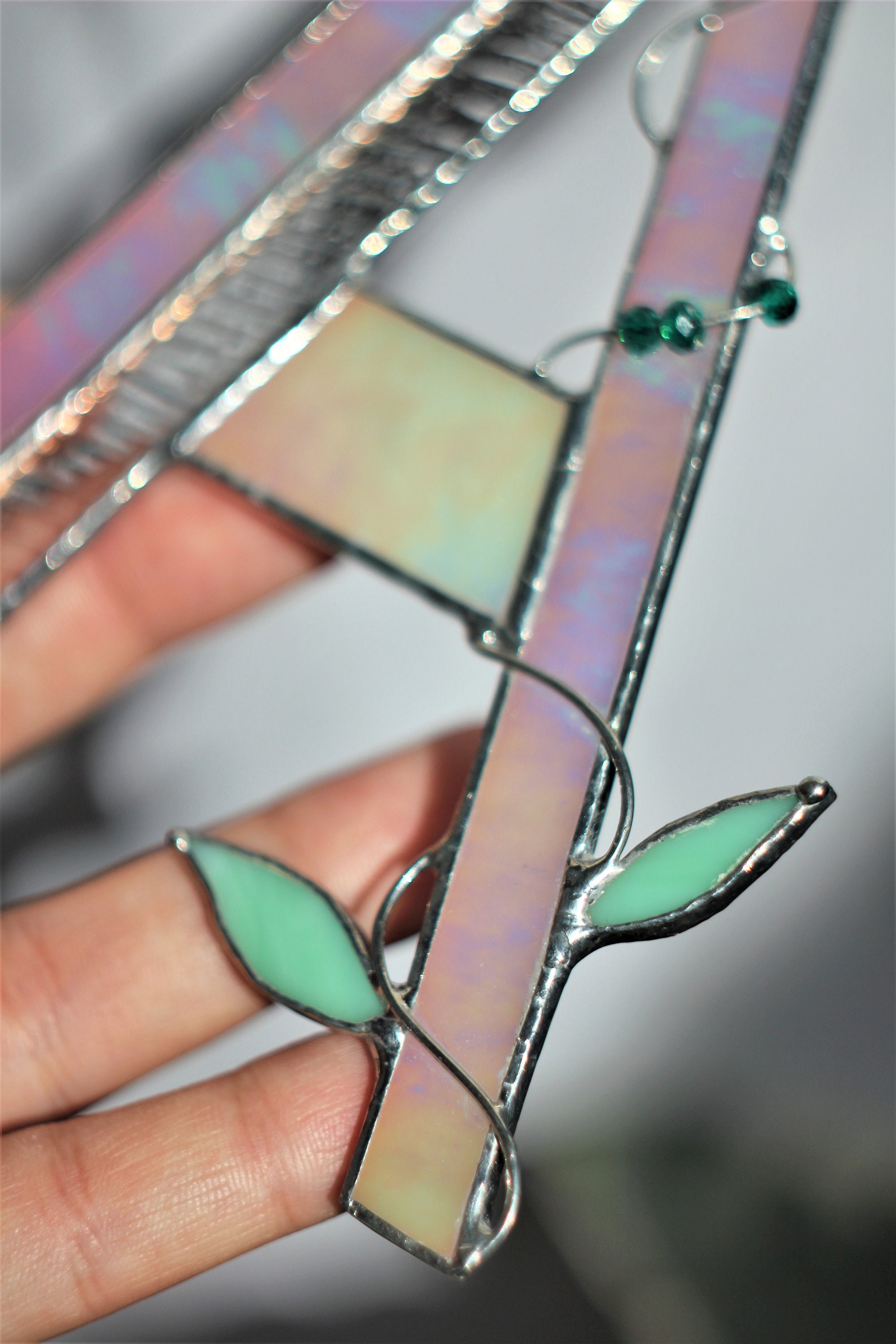 Stained Glass Letters Custom Pink With Leaves Author's Design Handmade ...