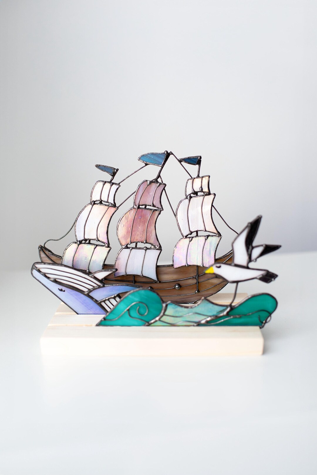 Stained Glass Ship Boat Whale Sun Catchers Nautical Decor Unique Home ...