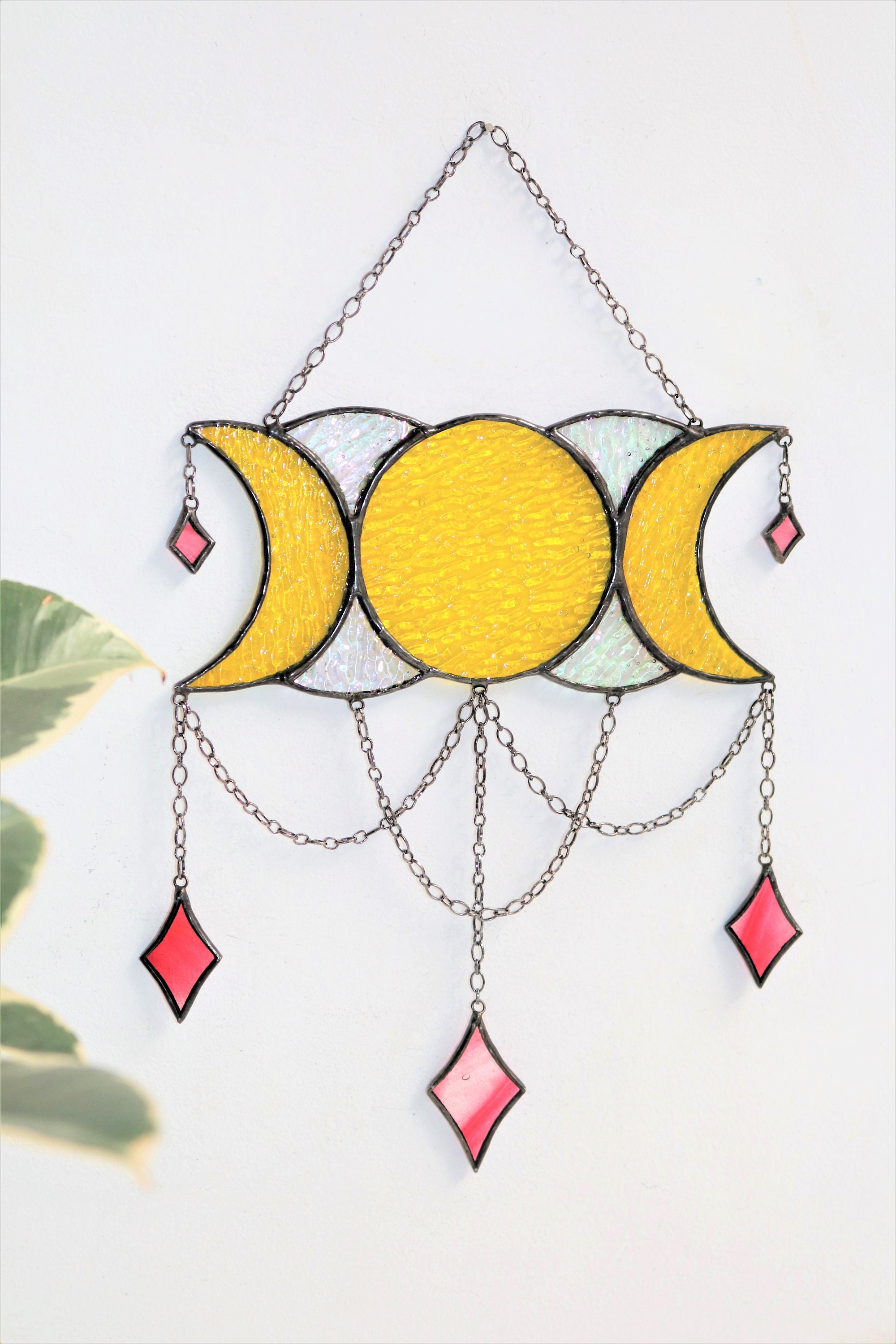 Dreamcatcher Yellow Moon Phases. Stained Glass Window Decor. | Etsy