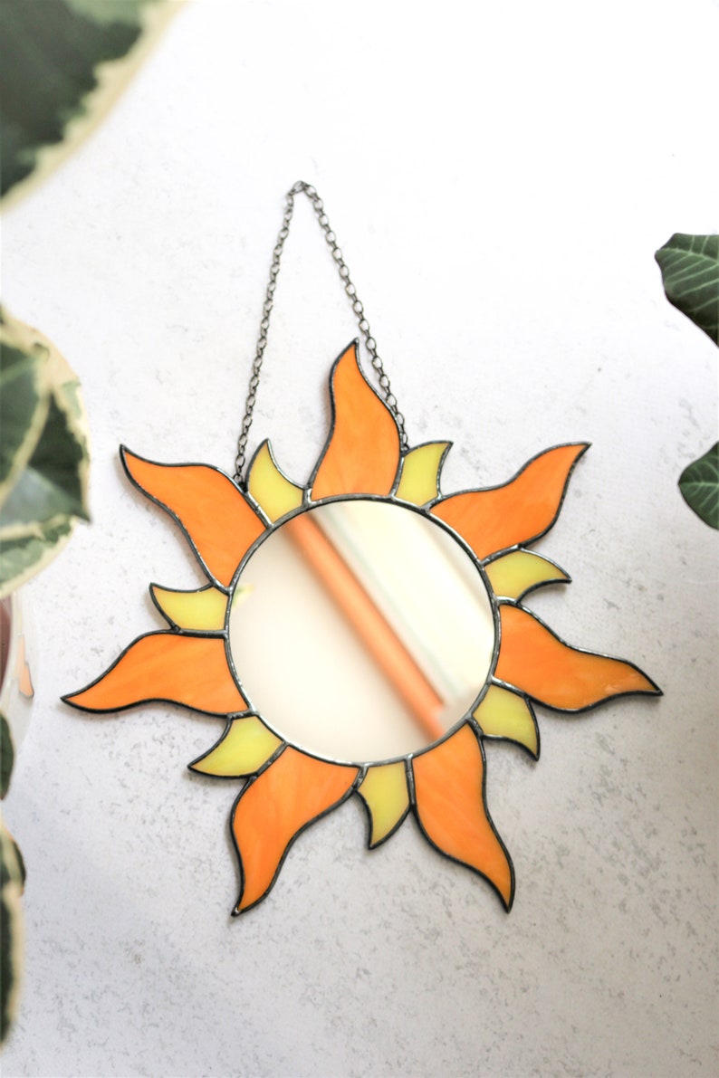 Stained Glass Sun Mirror Room Decor Author's Handmade Home - Etsy