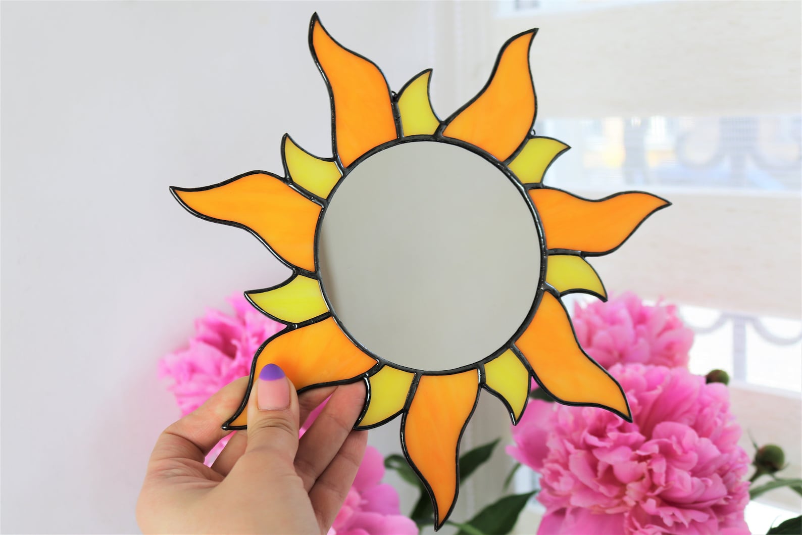 Stained Glass Sun Mirror Room Decor Author's Handmade Home | Etsy
