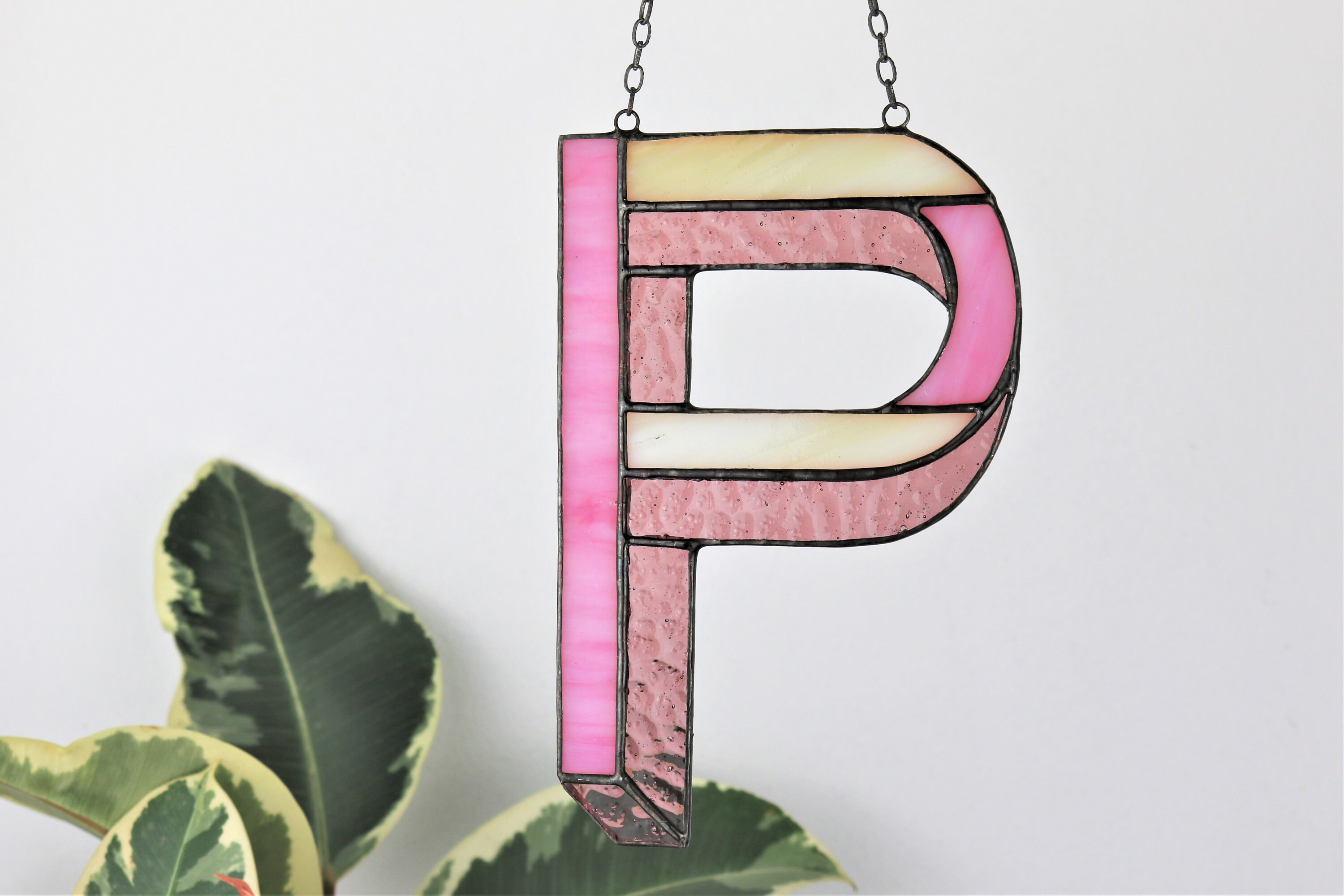 Stained glass letters for home and holiday decor In warm pink | Etsy