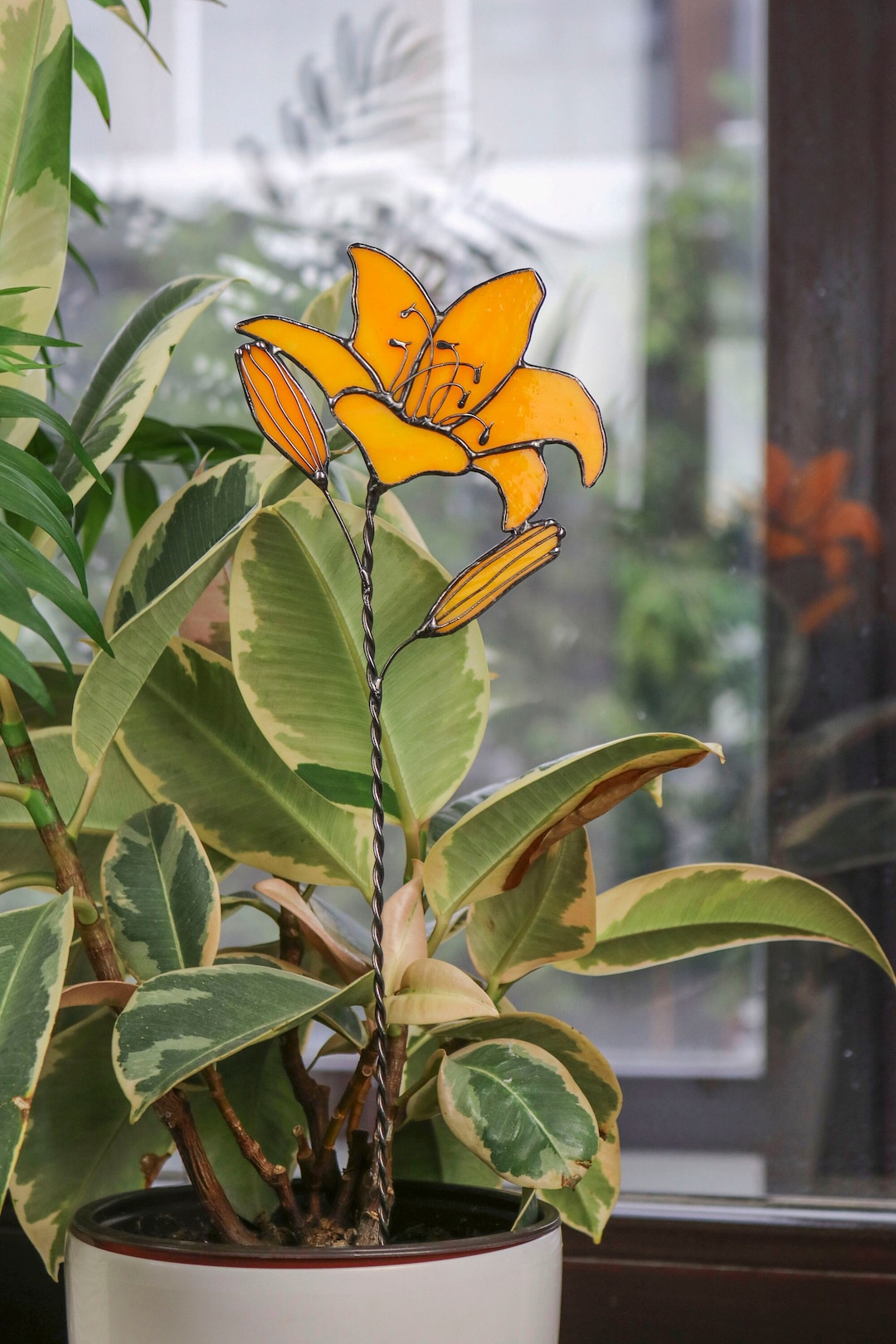 Plant Stake Lily Garden Decor Flowerpots Stained Glass Flowers ...
