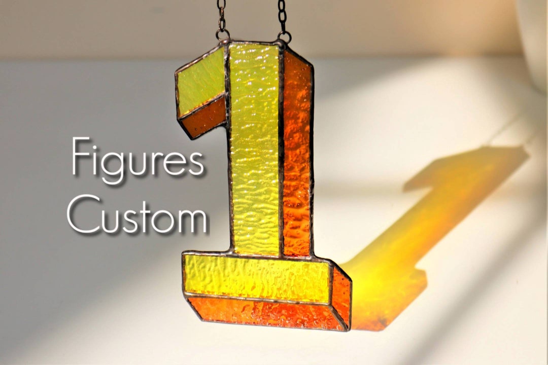 Stained Glass Number Custom Glass Yellow Color Author's Design Handmade ...
