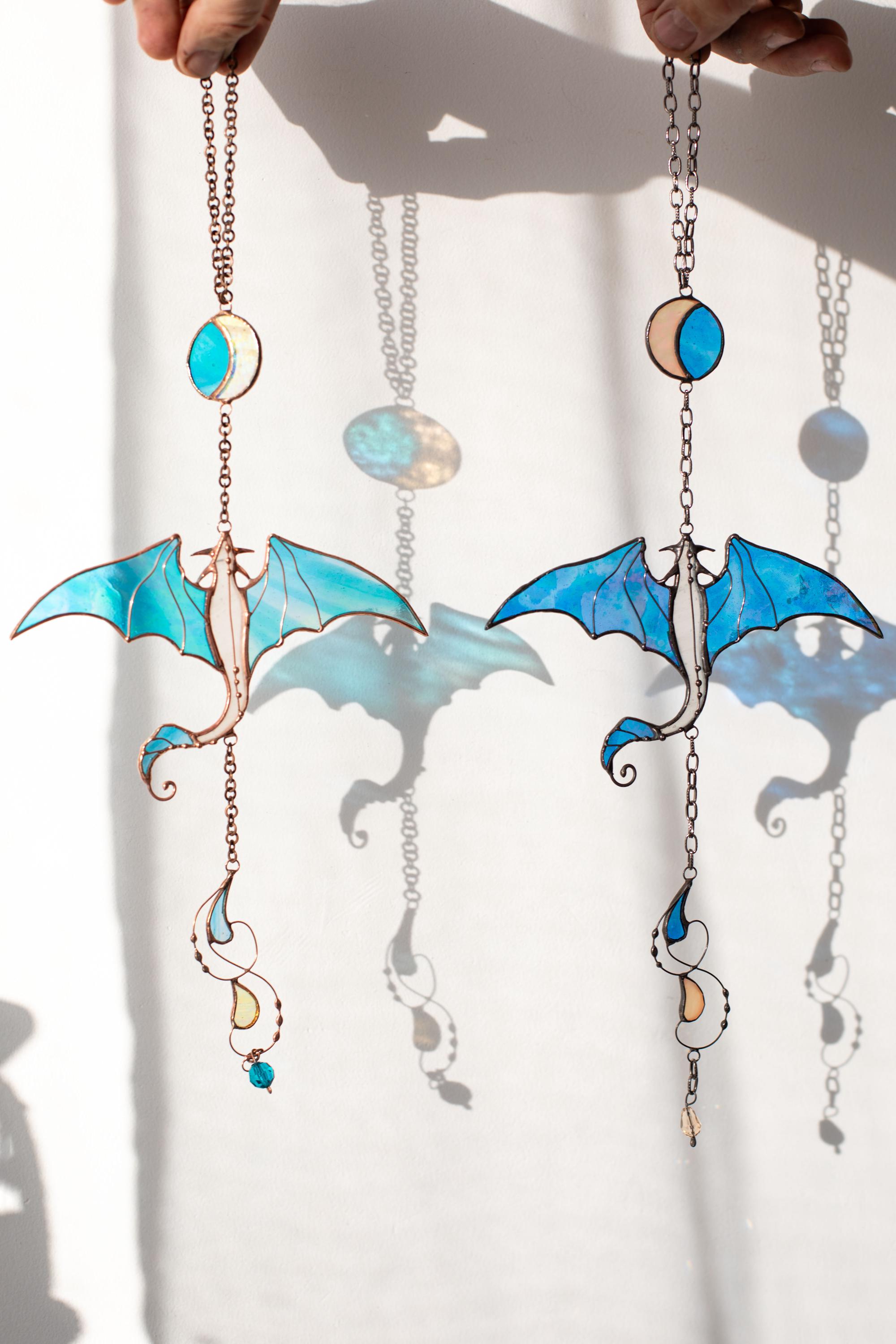 Suncatcher Elemental Dragons Handmade Stained Glass Art Fantasy Dragon ...