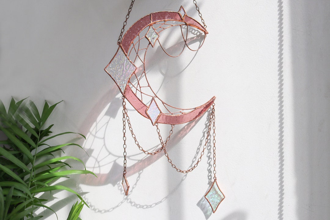 Dreamcatcher Moon With Stars Moon Decor Stained Glass Moon Wall Decor ...