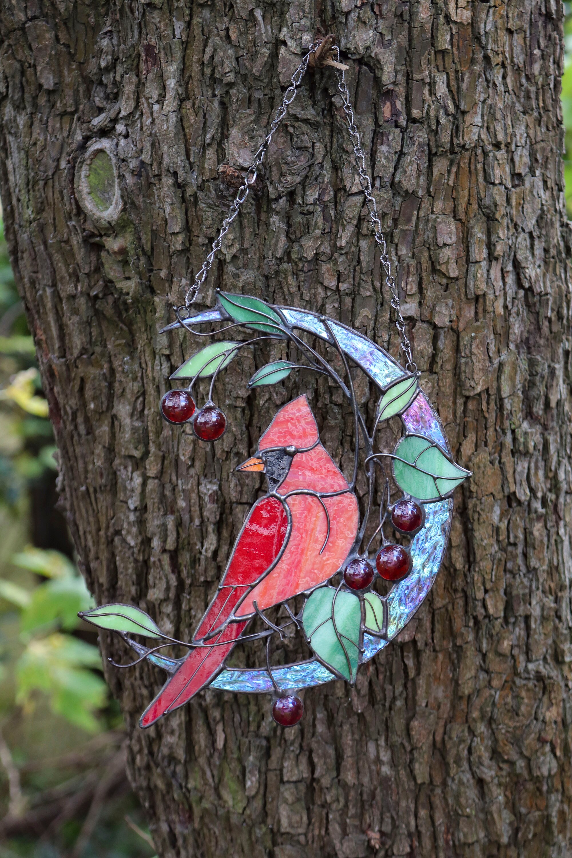 Suncatcher Cardinal Bird and Moon Stained Glass Window Hangings Dream ...
