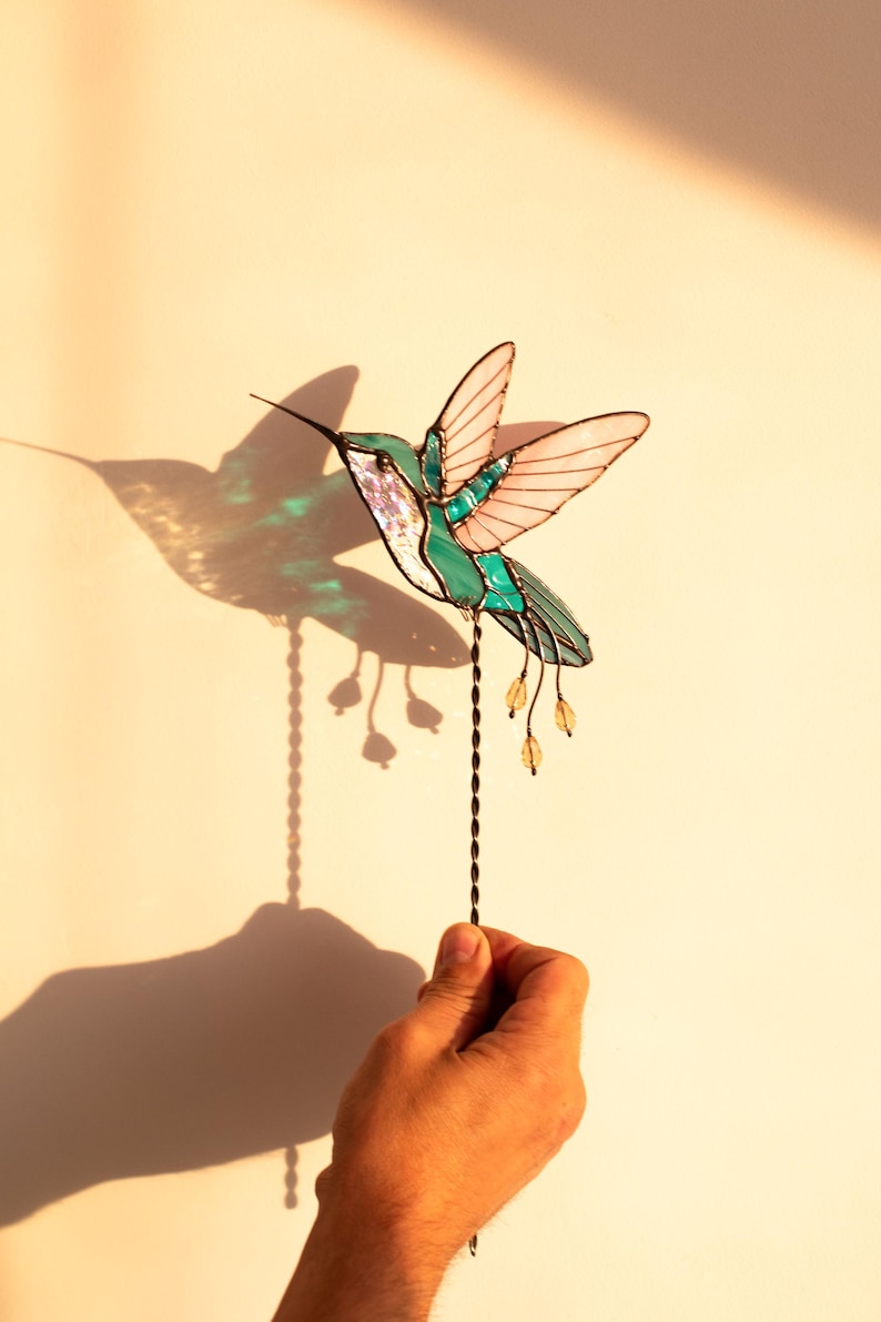 Plant Stake Hummingbird Stained Glass Hummingbird Plant Stakes Garden ...