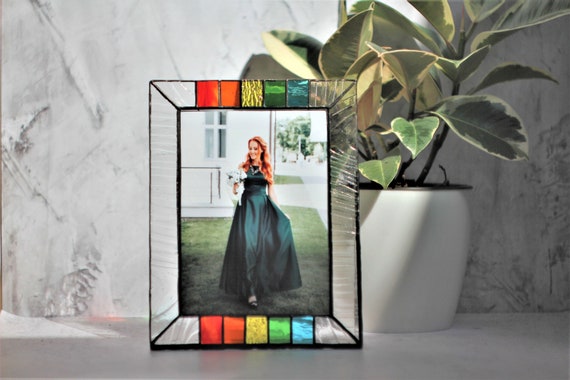 Photo Frame Stained Glass Bright Stylish Rectangular Shape Author s Design Handmade Photo Frame good Mood Home Decor Etsy