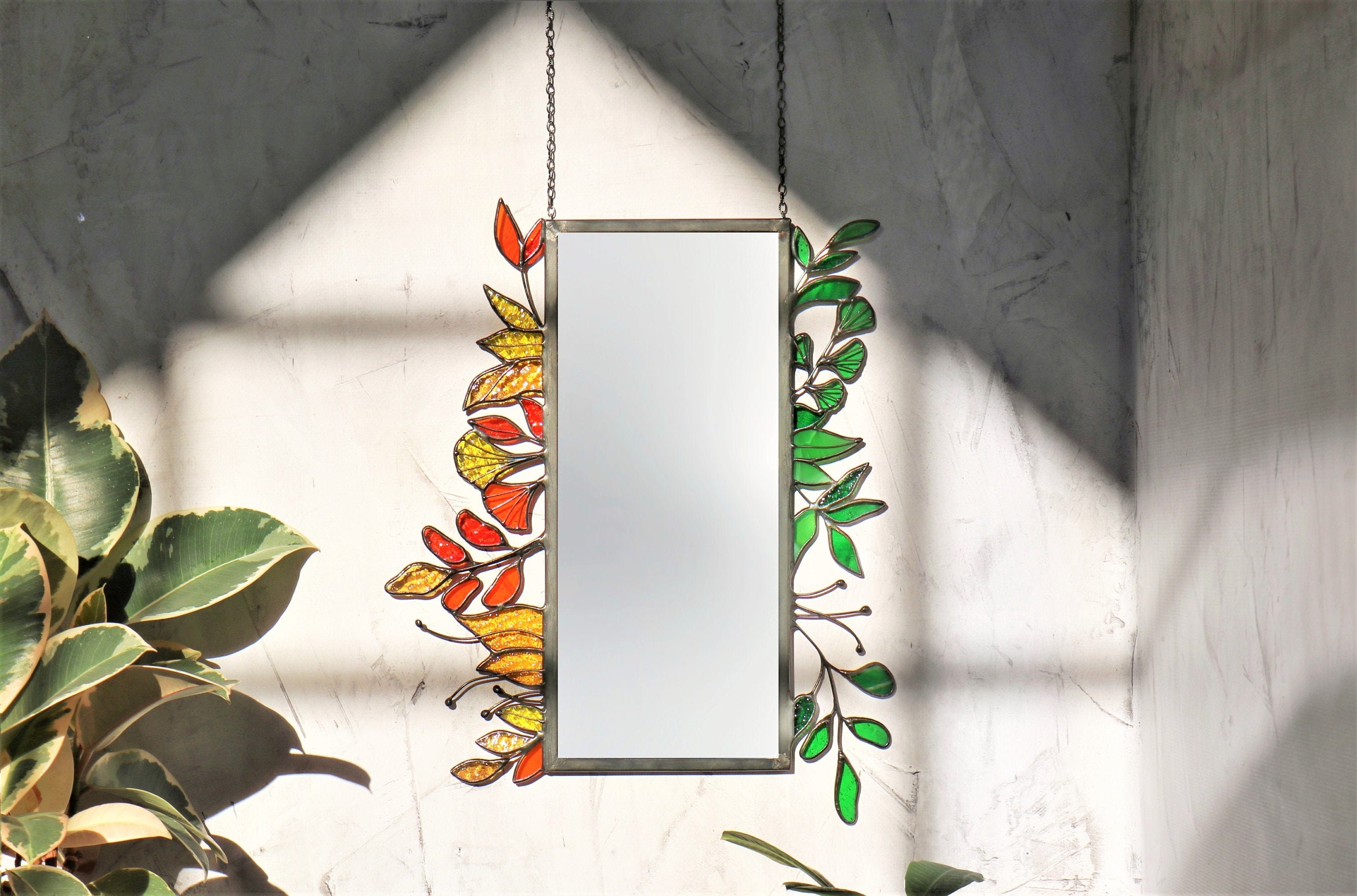 Wall Mirror Rectangular Vertical and Horizontal With Leaves - Etsy UK
