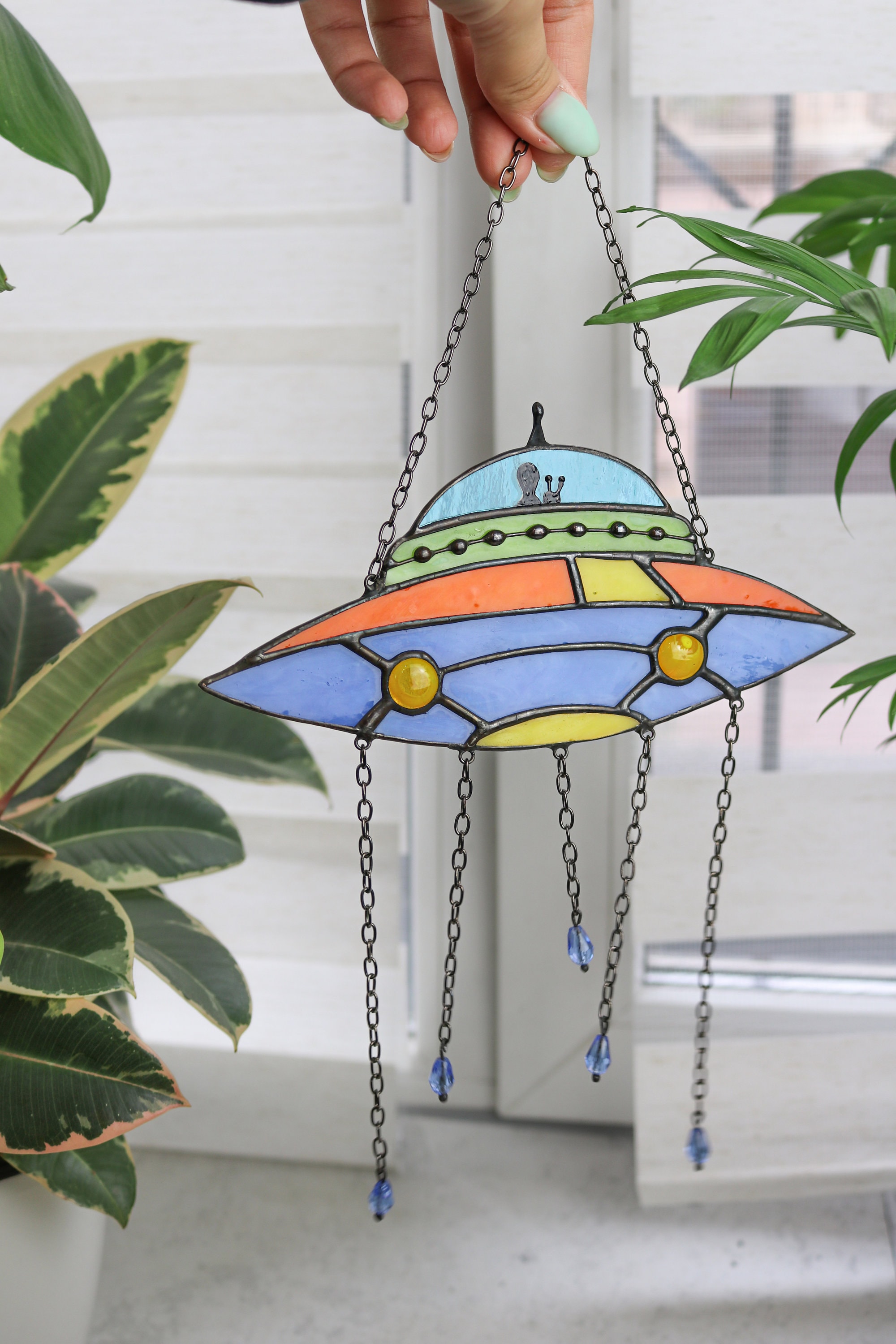 Dreamcatcher UFO Stained Glass Decor Suncatcher UFO Window | Etsy