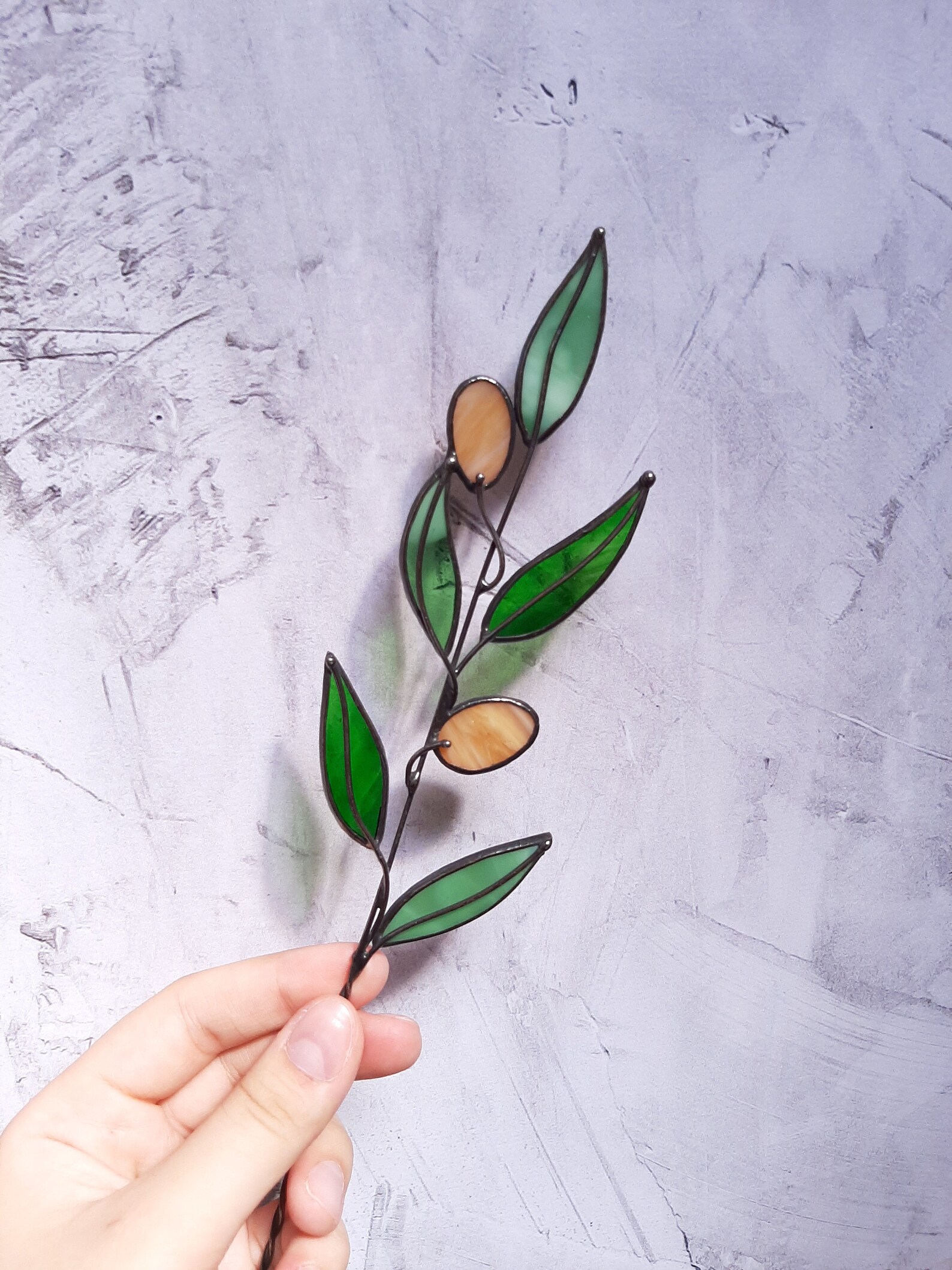 Olive Twig Stained Glass Decor for Flowerpots and Vases Home | Etsy