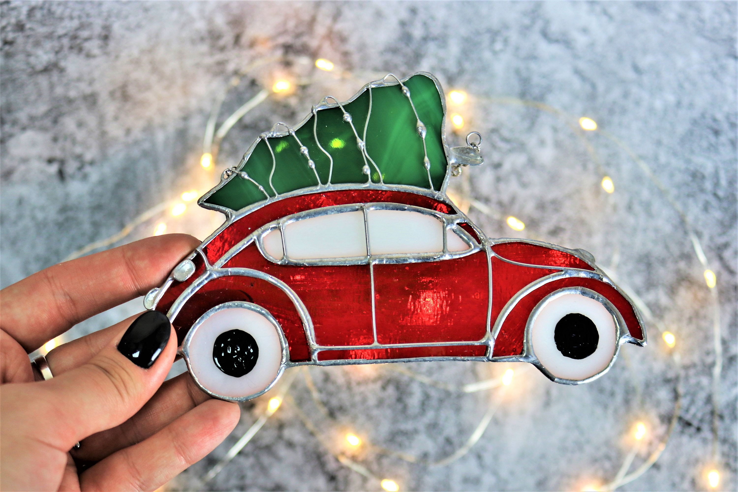 Stained Glass Car and Christmas Tree Decor Hand Made Glass Decor ...