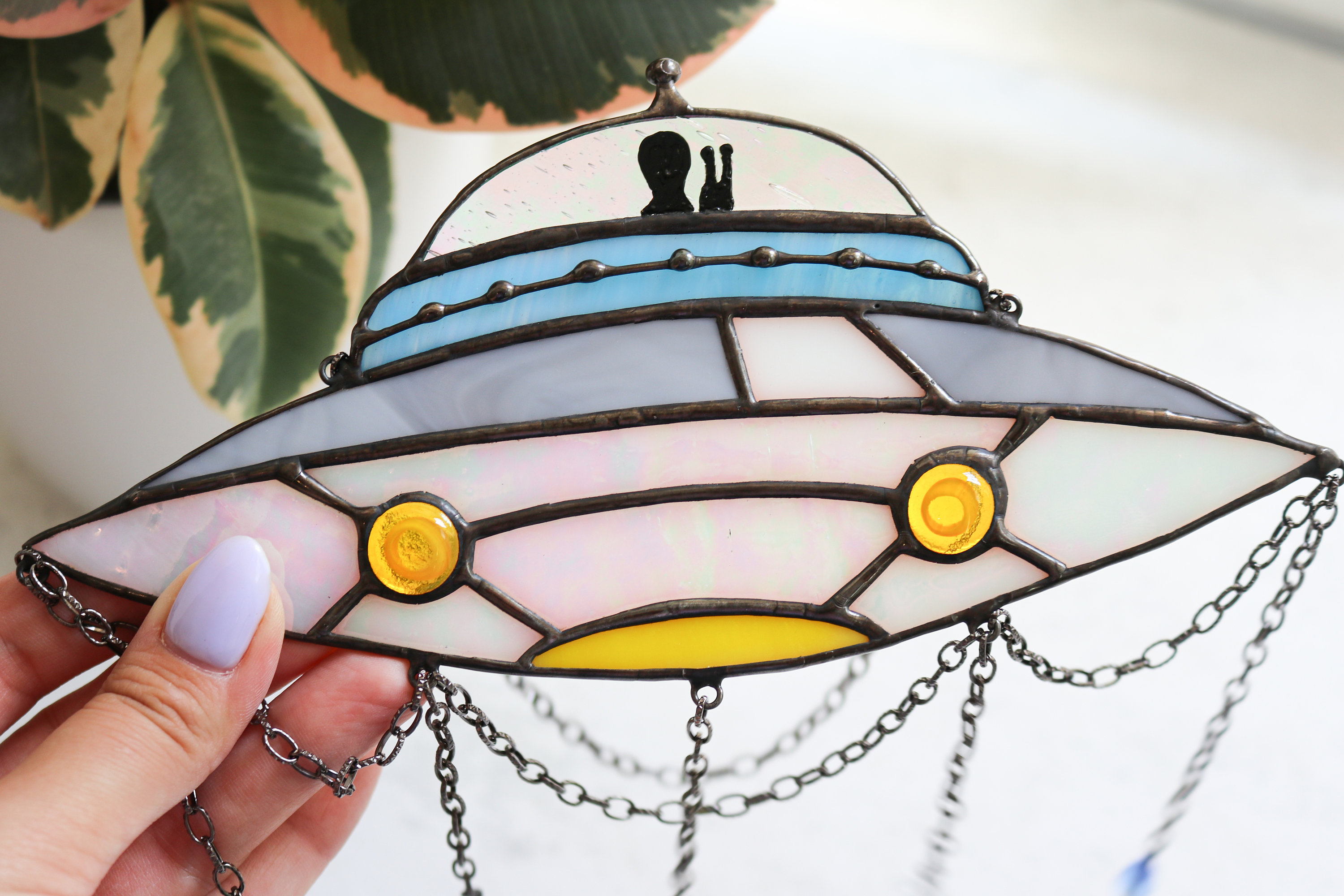 Dreamcatcher UFO Stained Glass Decor Suncatcher UFO Window | Etsy