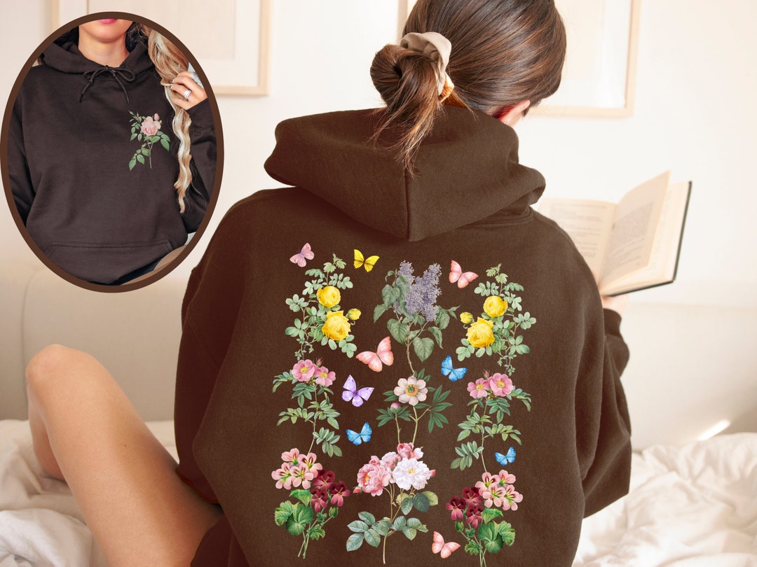 Pressed Flowers Hooded Sweatshirt for Nature Lovers,boho Cottagecore ...
