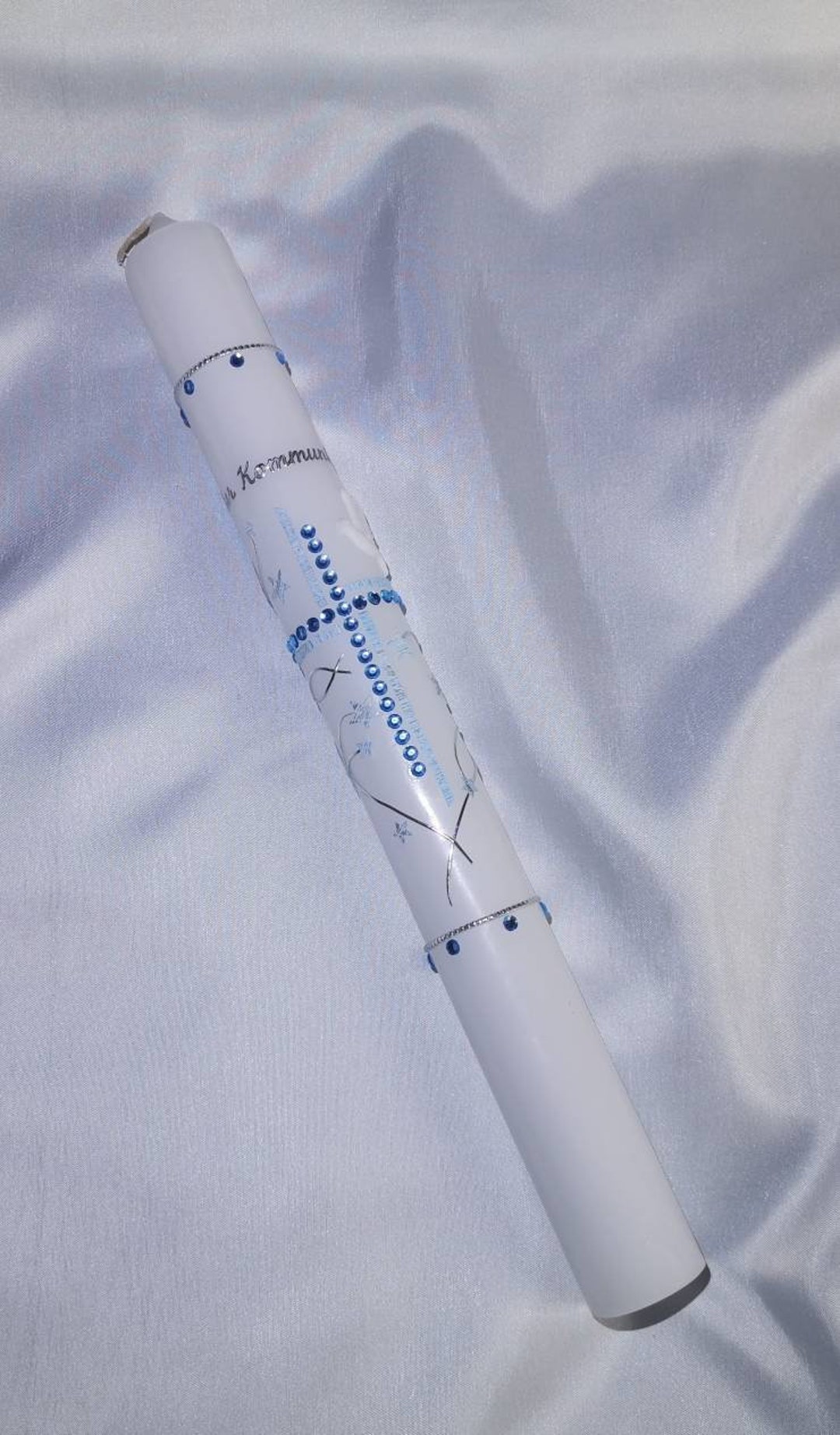 Communion Candle Communion Candle 40 X 4 Cm Light Blue Rhinestones ...