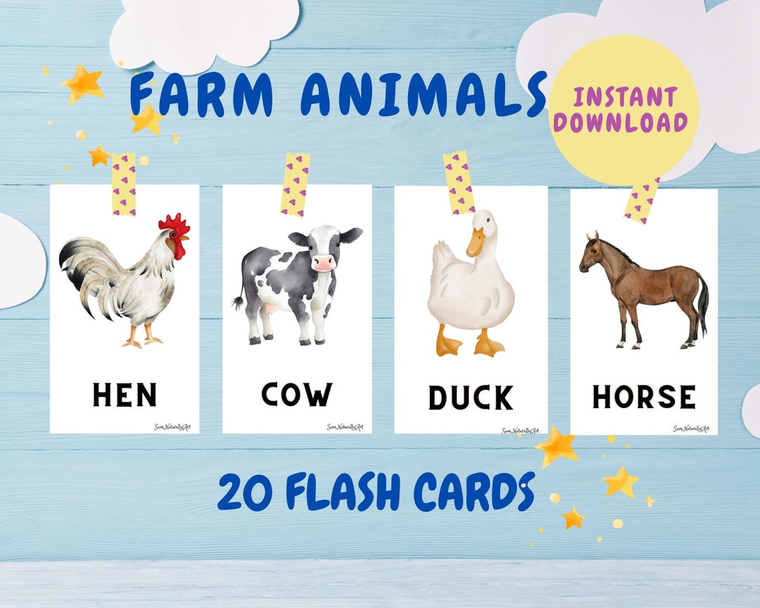 Montessori Learning Flashcards, Farm Animals Flashcards for Learning ...