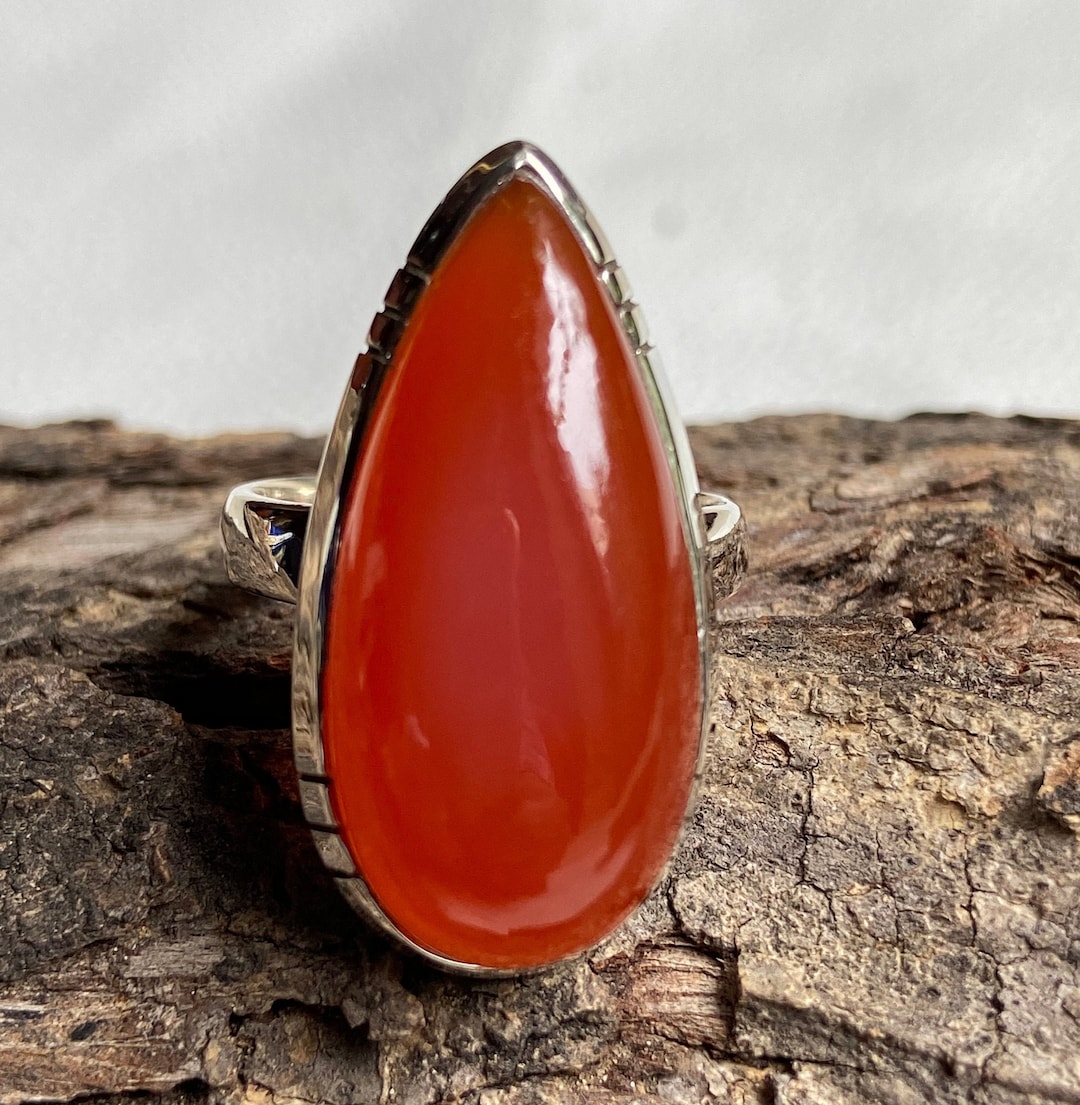 Roter Onyx Birne Silber Ring / Massiver 925 Sterling Silber Ring ...