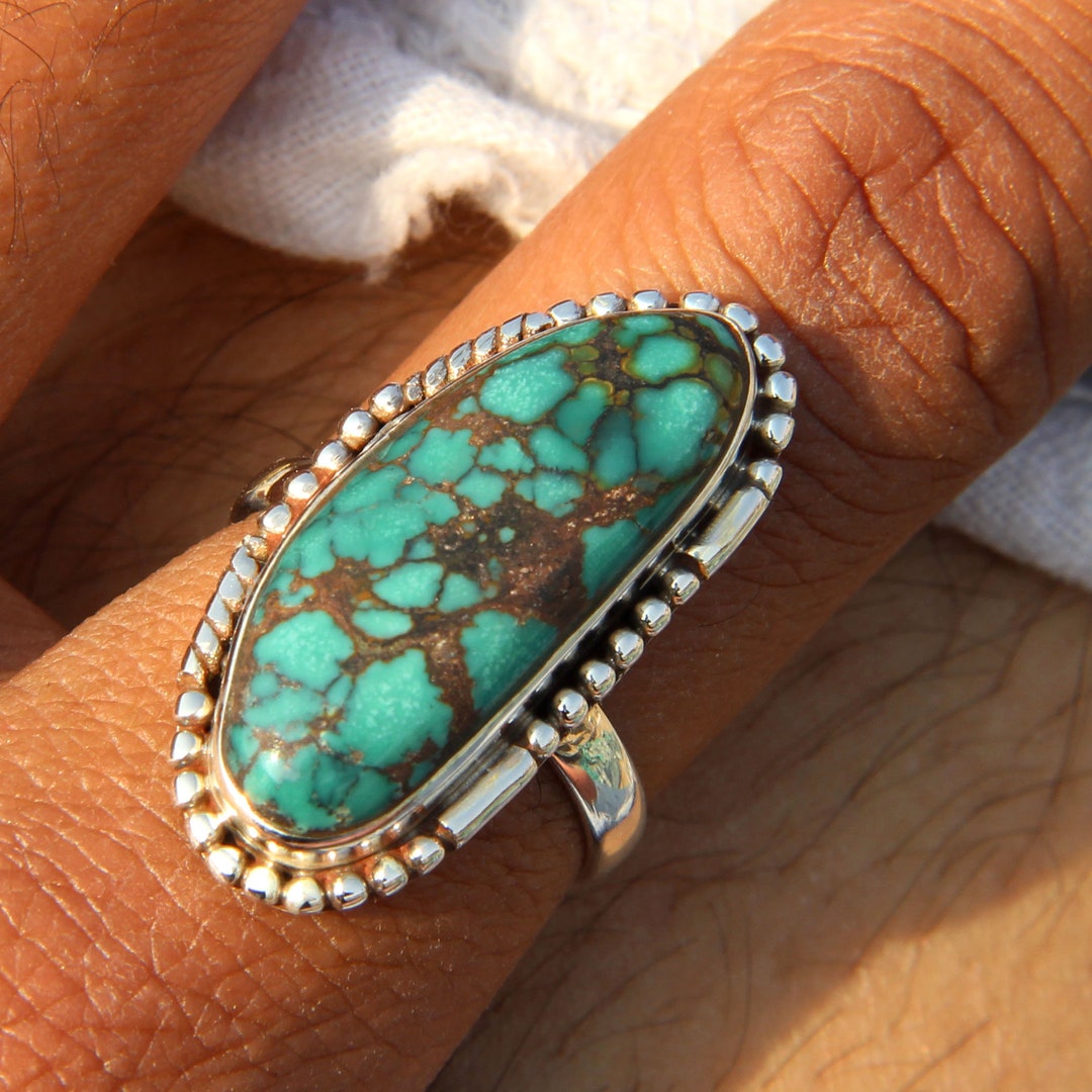 Turquoise Silver Ring, 925 Silver Turquoise Ring, Long Gemstone Ring ...