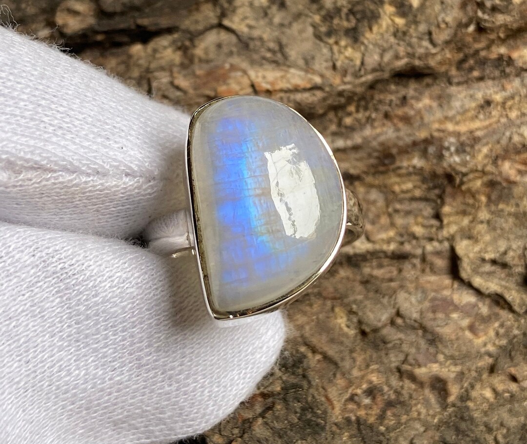 Genuine Moonstone Ring, Moonstoone Silver Ring, Rainbow Moonstone Ring ...
