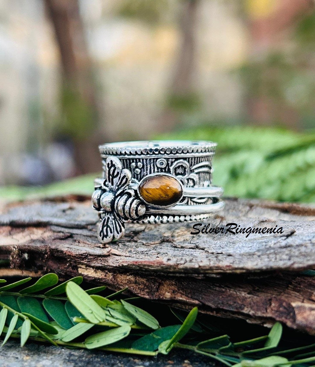 Tiger Eye Spinner Ring, Beautiful Tiger Eye Ring, Honey Bee Spinner ...