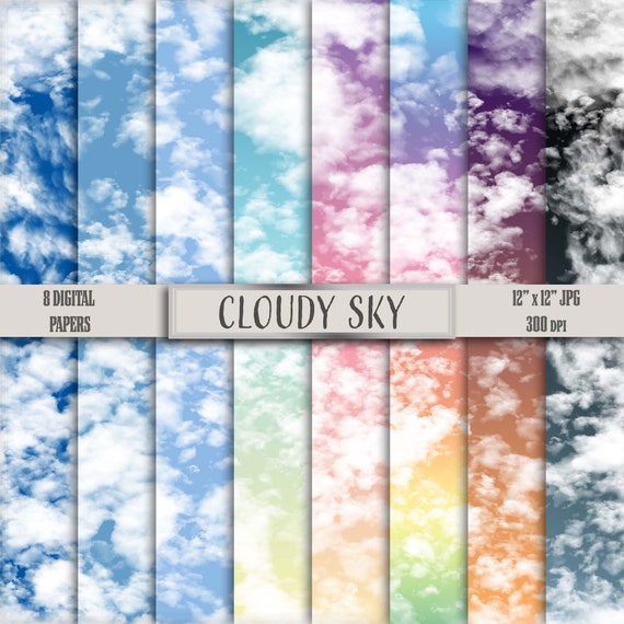 Cloudy Sky Digital Paper / Scrapbook Paper / Pack of 8 JPG | Etsy