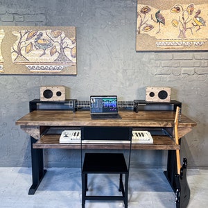 Wood Music Studio Desk With Keyboard Tray Monitor Riser - Etsy