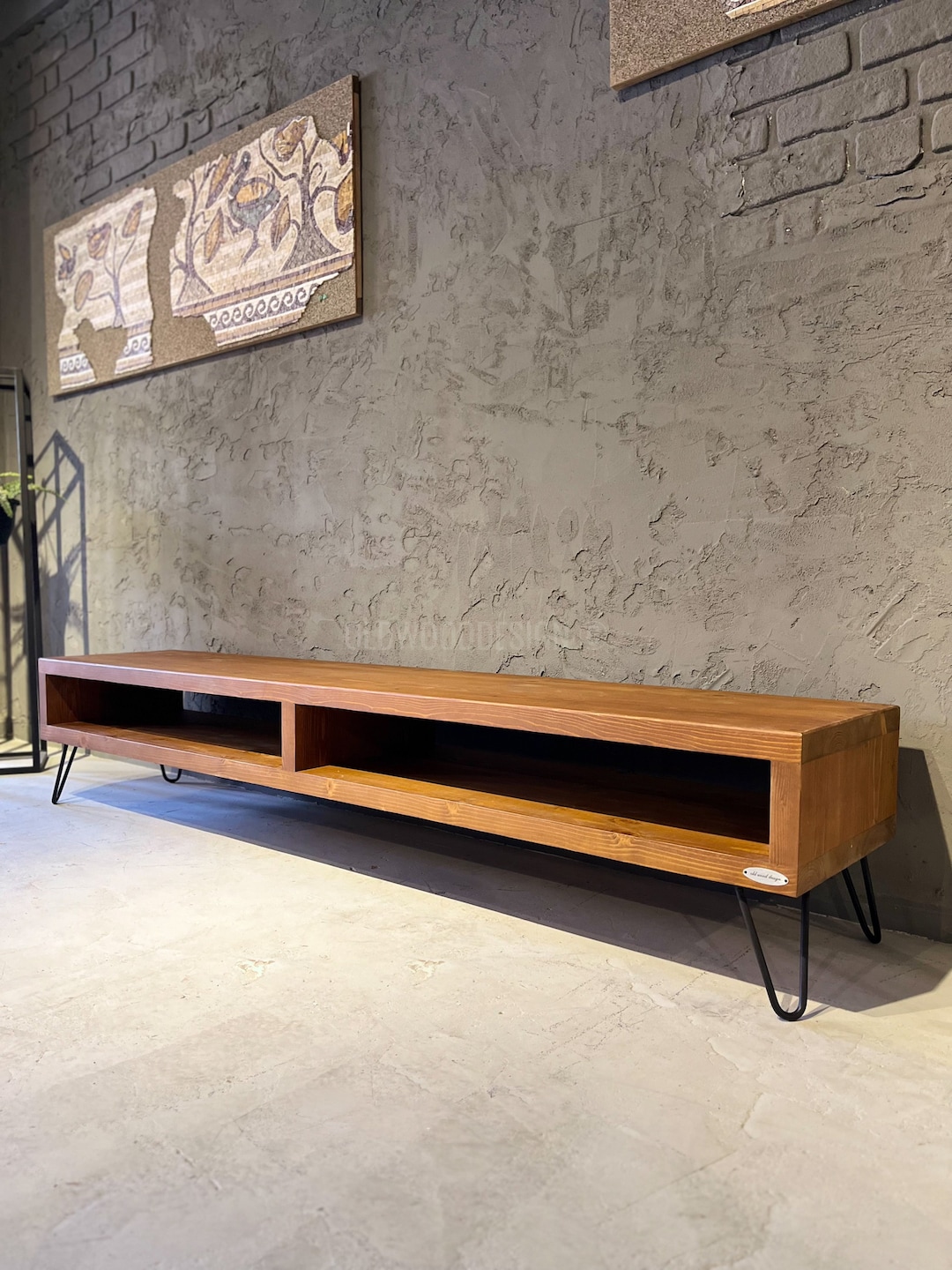 Sleek Wood TV Stand With Hairpin Legs | Mid-century Modern Media ...