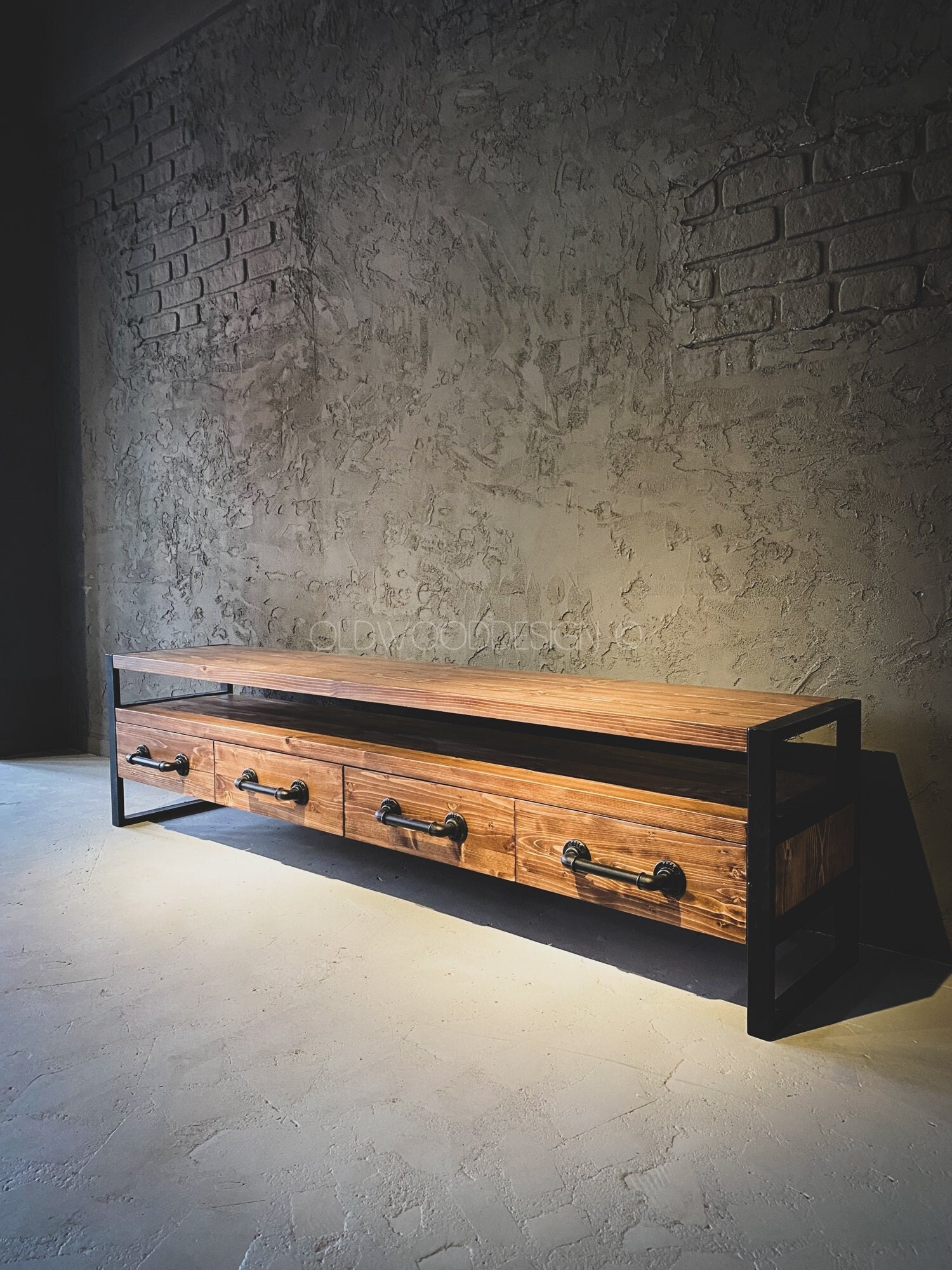 Industrial Chic Wood & Pipe TV Stand | Handcrafted Media Unit With Iron ...