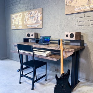 Wood Music Studio Desk With Keyboard Tray Monitor Riser - Etsy