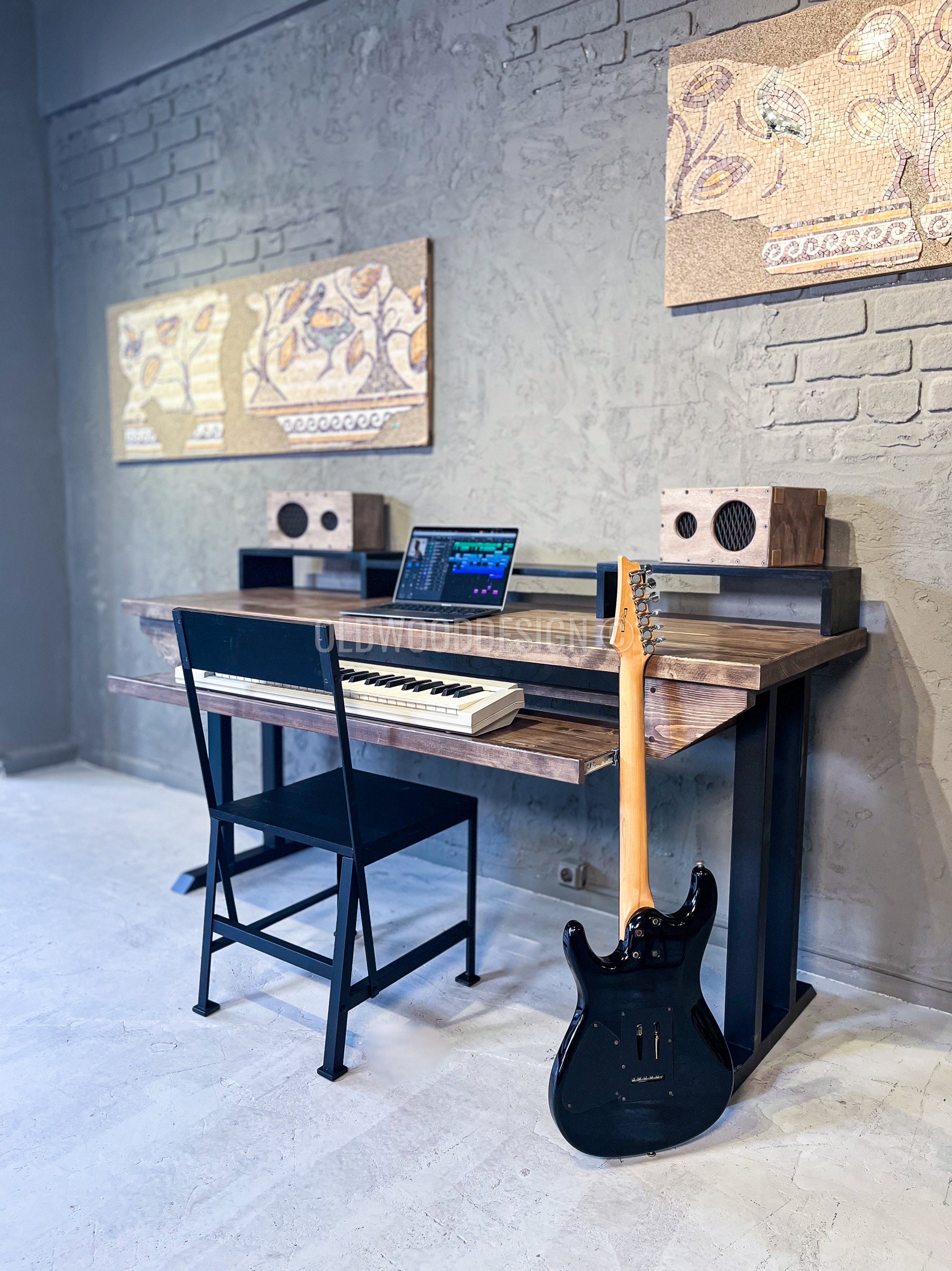 Wood Music Studio Desk With Keyboard Tray, Music Production Desk, Music ...