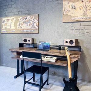 Wood Music Studio Desk With Keyboard Tray Monitor Riser - Etsy