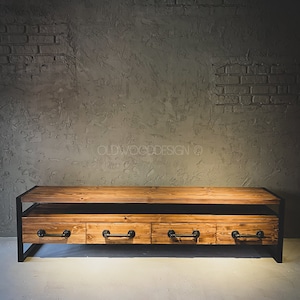 Industrial Chic Wood & Pipe TV Stand | Handcrafted Media Unit With Iron ...
