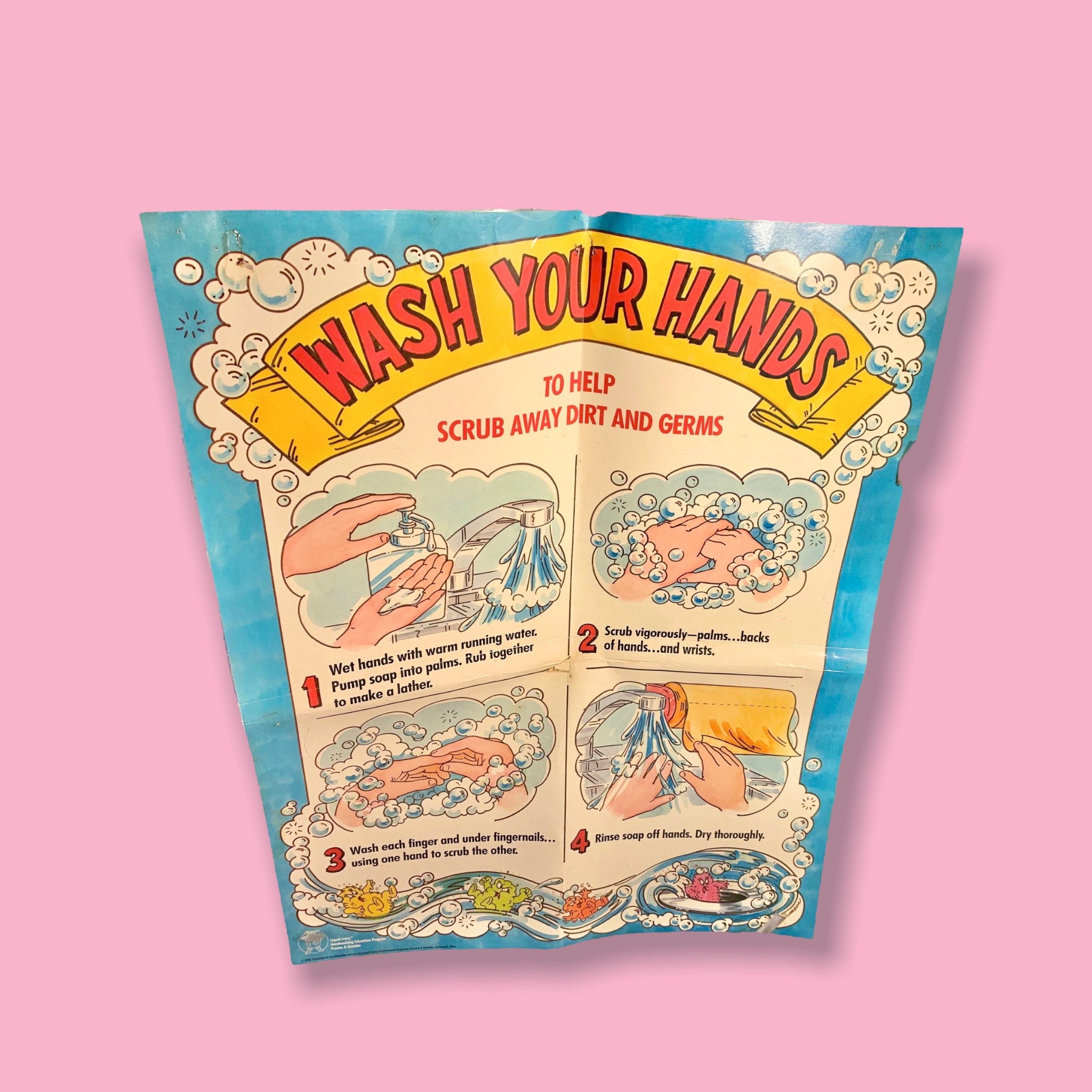 Vintage 90s Kids Hand Washing Poster RARE - Etsy