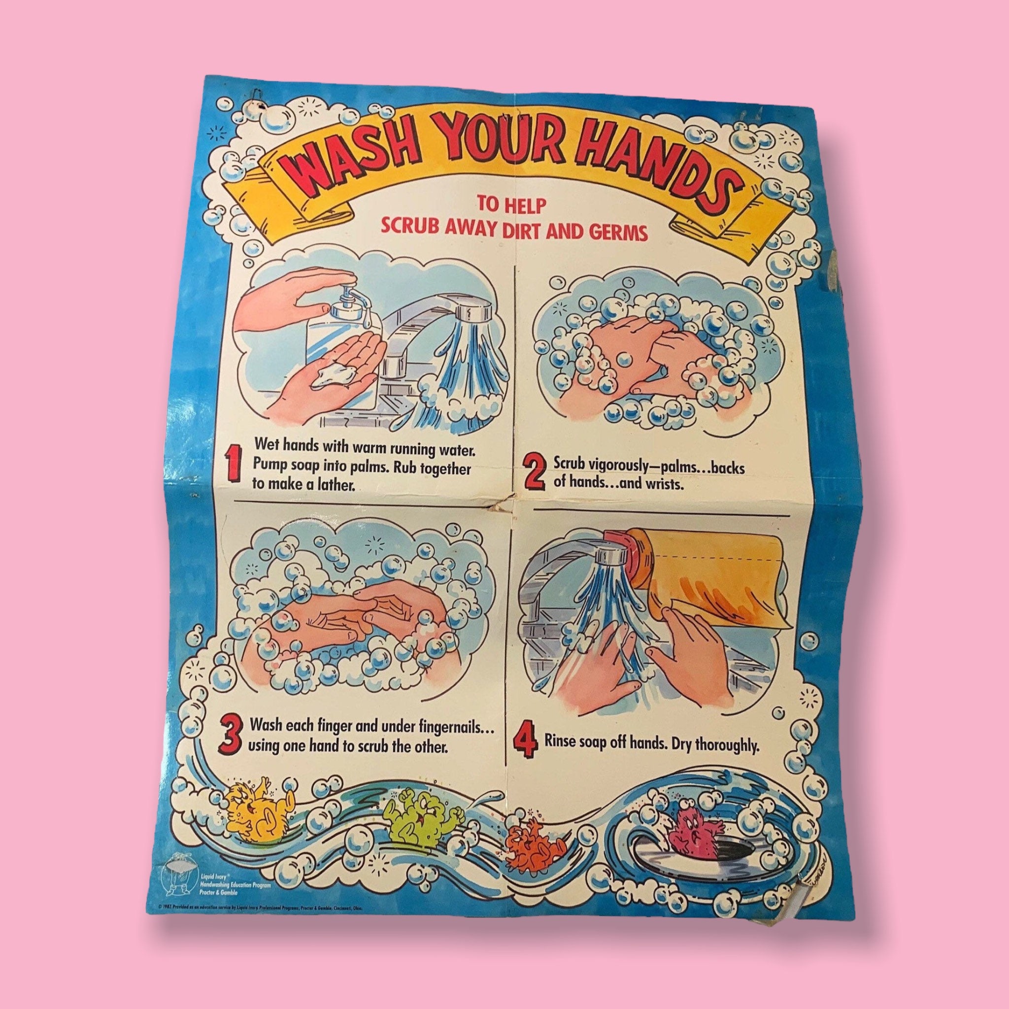 Vintage 90s Kids Hand Washing Poster RARE - Etsy