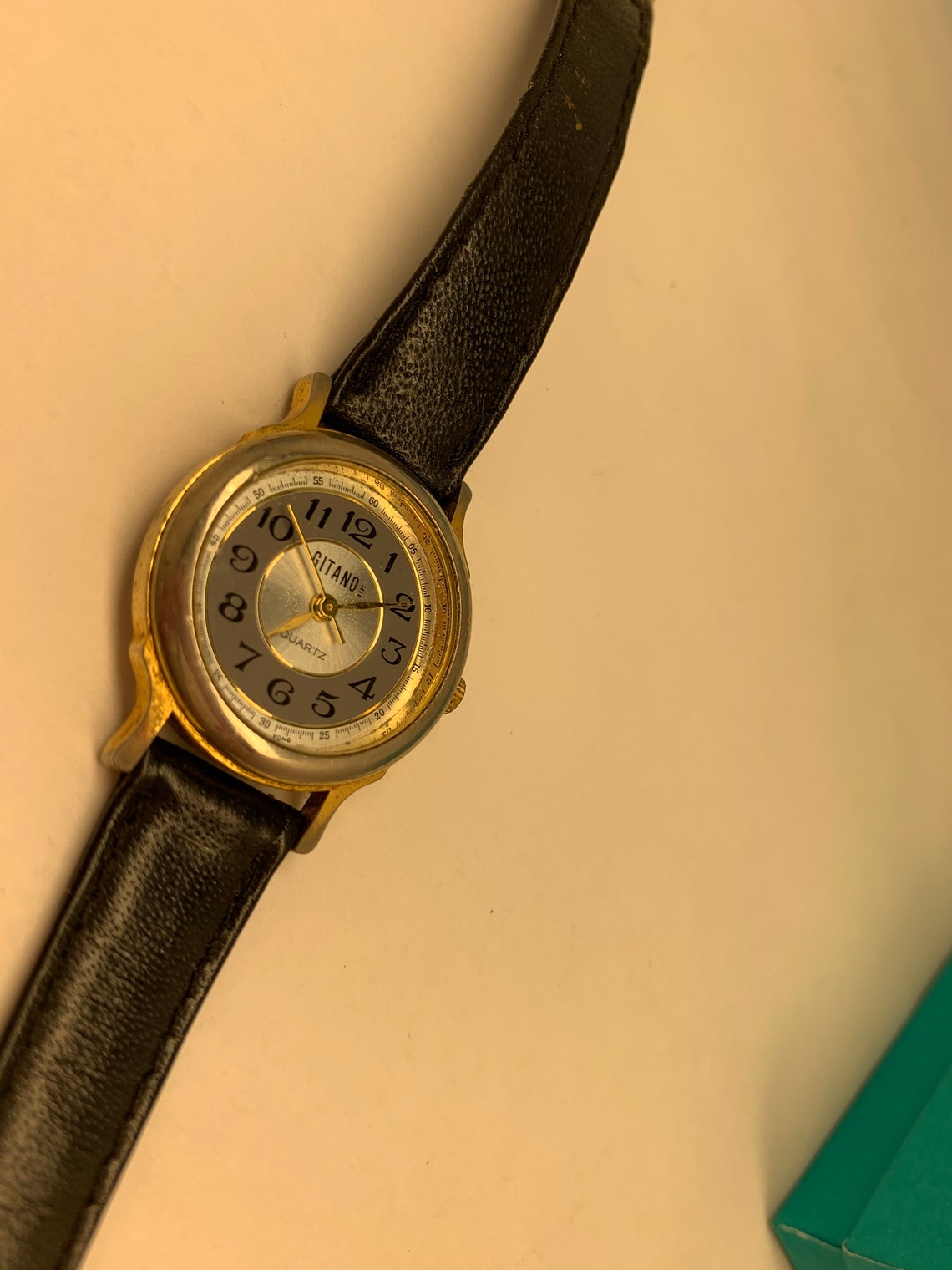 Vintage Gitano Gold Wrist Watch with Black Leather Band. | Etsy