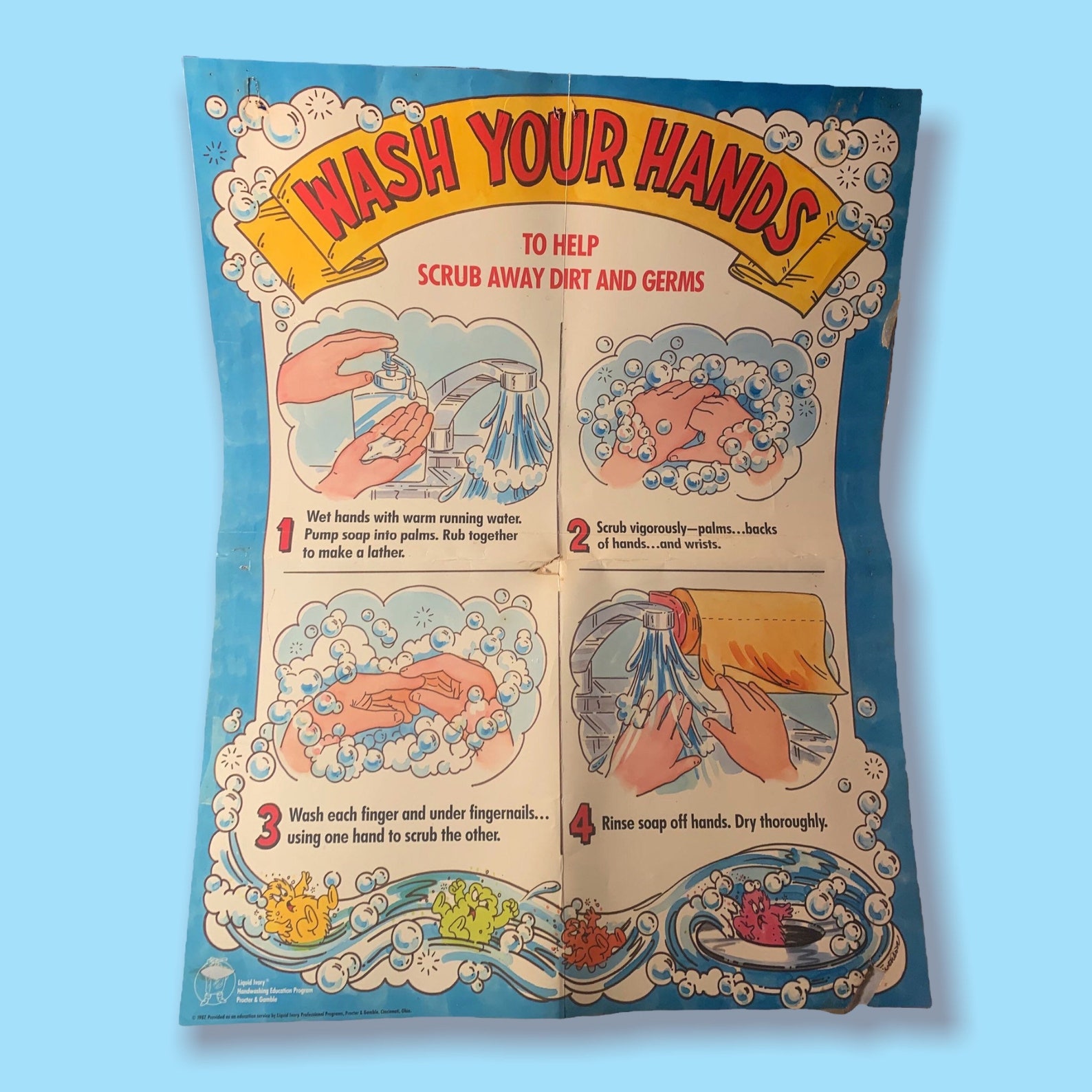 Vintage 90s Kids Hand Washing Poster RARE - Etsy